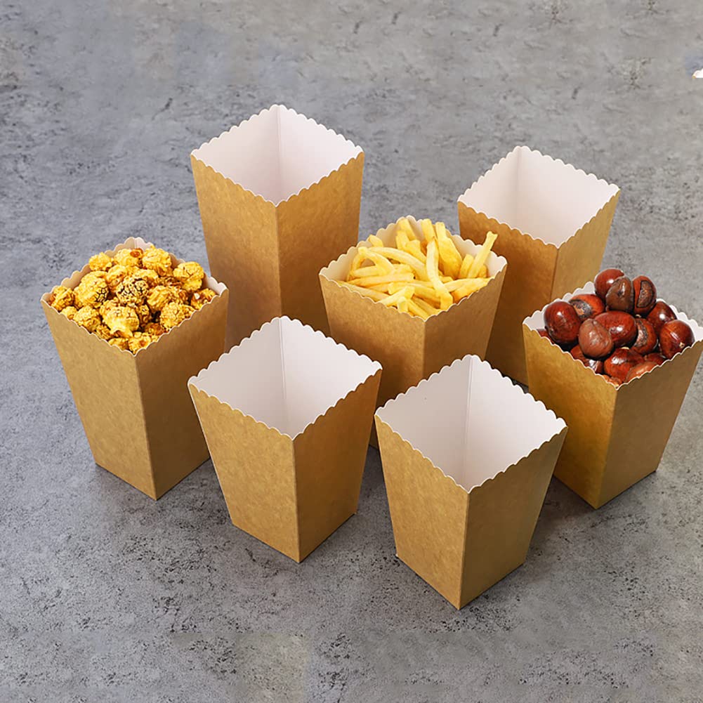 UUYYEO 20 Pcs Kraft Paper Popcorn Boxes Bags Buckets French Fries Cups Candy Snack Holder Containers for Carnival Party Movie