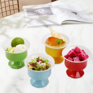 TOPZEA 4 Pack Ceramic Ice Cream Bowls, 10 oz Cute Ice Cream Sundae Cups Mini Parfait Trifle Cup, Footed Dessert Serving Tasting Bowl Dish for Yogurt, Soup, Fruit Salad, Pudding, 4 Colors