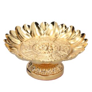 decorative tray decor, small decorative tray high capacity delicacy offering bowl decorative plate for placing fruit worship buddha(press 7 inch lace heavy fruit plate)