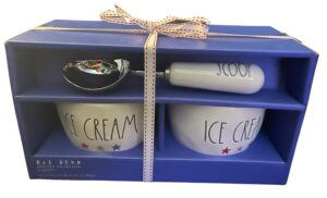 rae dunn patriotic ice cream bowl set with scoop - red white blue stars