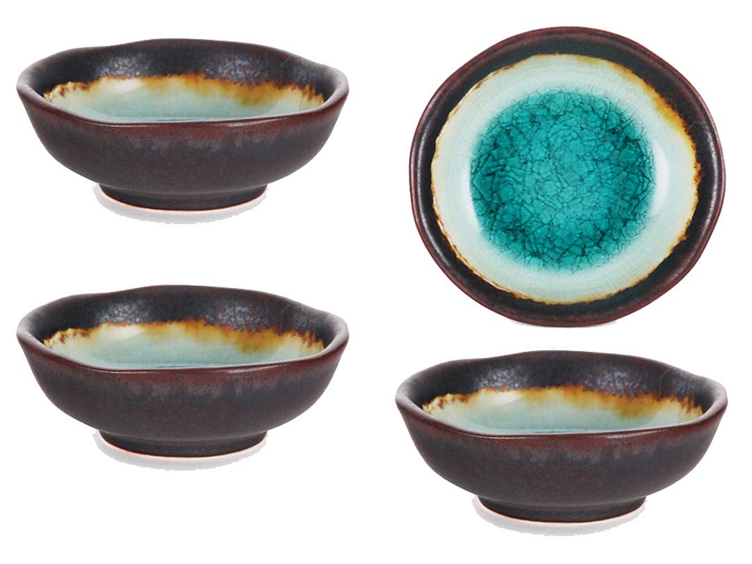 Happy Sales HSF546/M4, set of Four Turquoise Green Kosui Japanese 4.75 Inch Rice Bowls