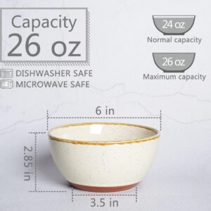 Bosmarlin Ceramic Cereal Bowl Set of 4, 26 Oz, Soup Bowl, Dishwasher and Microwave Safe (Beige, 6 in)