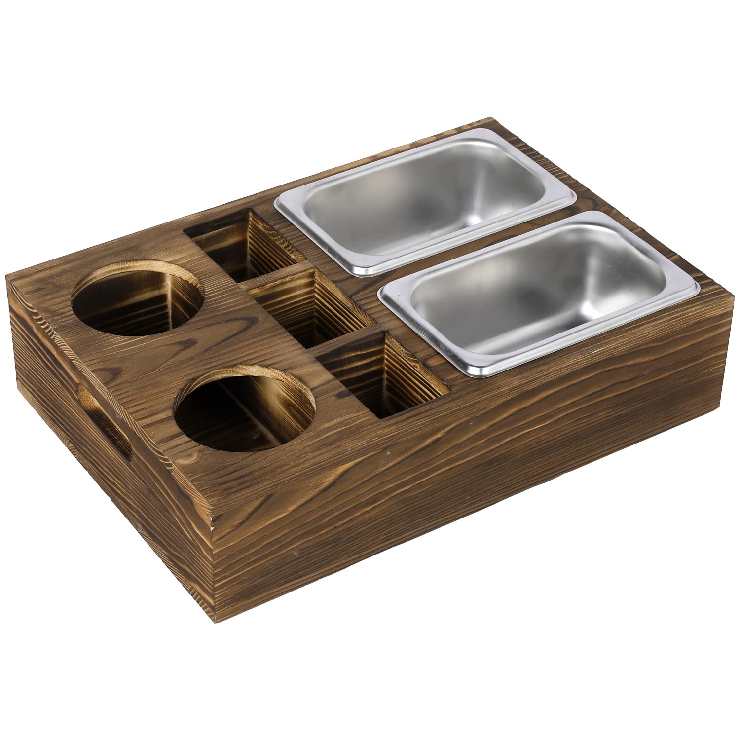 MyGift Rustic Burnt Solid Wood Snack Bowl and Tray Caddy with 2 Drink Holders and Remote Control Holder Slots, Living Room Movie Night Entertainment Serving Tray