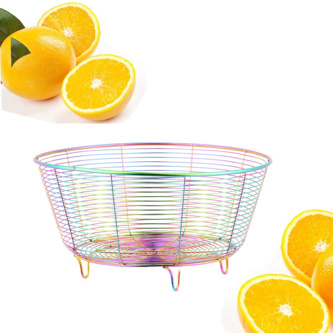 QIBOORUN Fruit Basket Bowl Stainless Steel Fruit Storage Basket Wire Bowl for kitchen with Bread Vegetables , Sleek Design With Sturdy Steel Construction -Rainbow