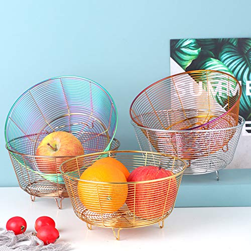 QIBOORUN Fruit Basket Bowl Stainless Steel Fruit Storage Basket Wire Bowl for kitchen with Bread Vegetables , Sleek Design With Sturdy Steel Construction -Rainbow