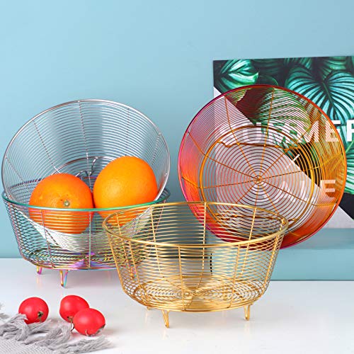 QIBOORUN Fruit Basket Bowl Stainless Steel Fruit Storage Basket Wire Bowl for kitchen with Bread Vegetables , Sleek Design With Sturdy Steel Construction -Rainbow