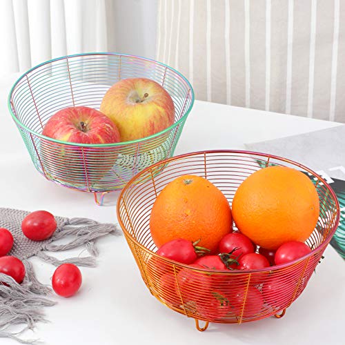 QIBOORUN Fruit Basket Bowl Stainless Steel Fruit Storage Basket Wire Bowl for kitchen with Bread Vegetables , Sleek Design With Sturdy Steel Construction -Rainbow