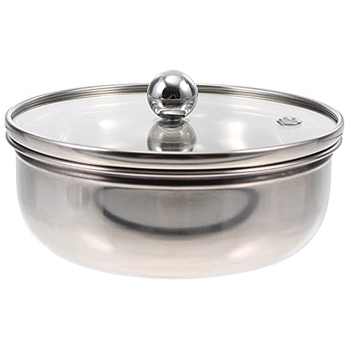 Cabilock Stainless Steel Bowl with Glass Cover Lid Insulated Large Capacity Steamed Rice Bowl Soup Bowl Mixing Bowl for Salad Noodles Pasta Milk Can