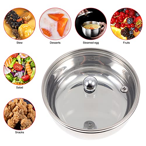 Cabilock Stainless Steel Bowl with Glass Cover Lid Insulated Large Capacity Steamed Rice Bowl Soup Bowl Mixing Bowl for Salad Noodles Pasta Milk Can