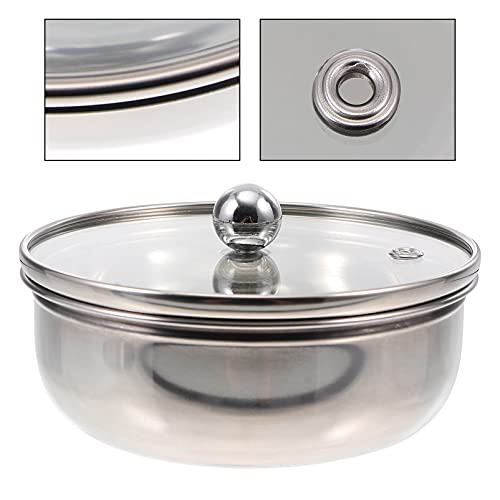 Cabilock Stainless Steel Bowl with Glass Cover Lid Insulated Large Capacity Steamed Rice Bowl Soup Bowl Mixing Bowl for Salad Noodles Pasta Milk Can