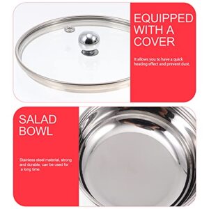 Cabilock Stainless Steel Bowl with Glass Cover Lid Insulated Large Capacity Steamed Rice Bowl Soup Bowl Mixing Bowl for Salad Noodles Pasta Milk Can