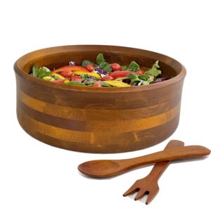 woodard & charles wood serving bowls for salad, snack, fruit, chips, or candy (13" x 5" bowl with servers)