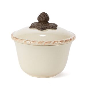 GG Collection Cream Ceramic Bowl and Lid with Detailed Ornate Acanthus Leaf Motif Base