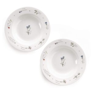 rachel barker meadow flower porcelain salad pasta bowls set of 2, 13oz