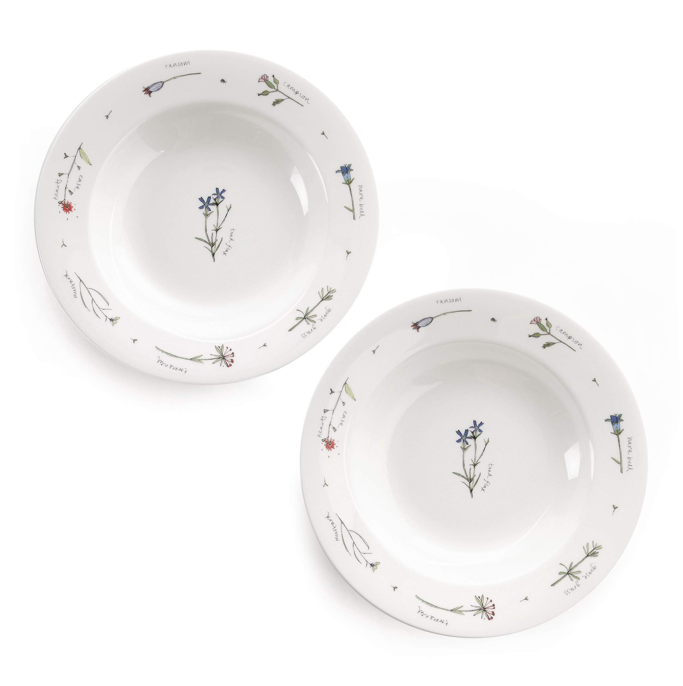 RACHEL BARKER Meadow Flower Porcelain Salad Pasta Bowls Set of 2, 13oz