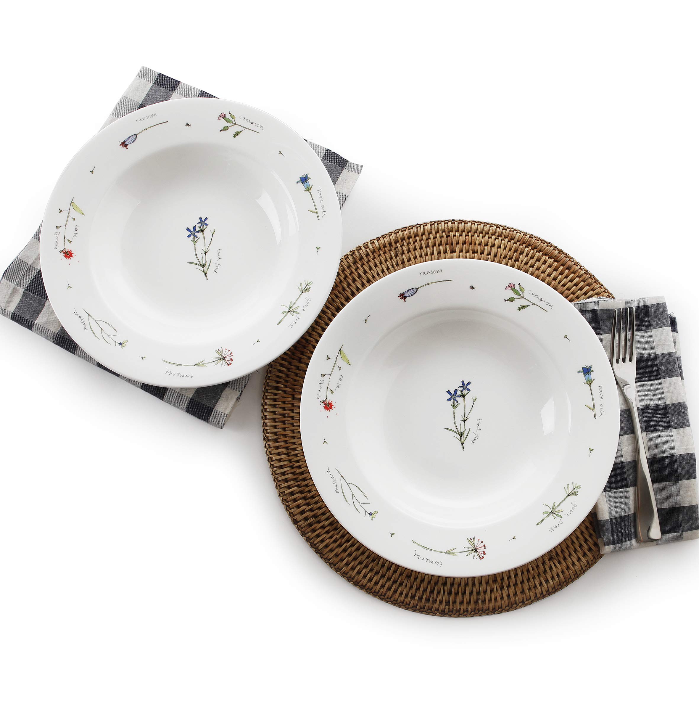 RACHEL BARKER Meadow Flower Porcelain Salad Pasta Bowls Set of 2, 13oz