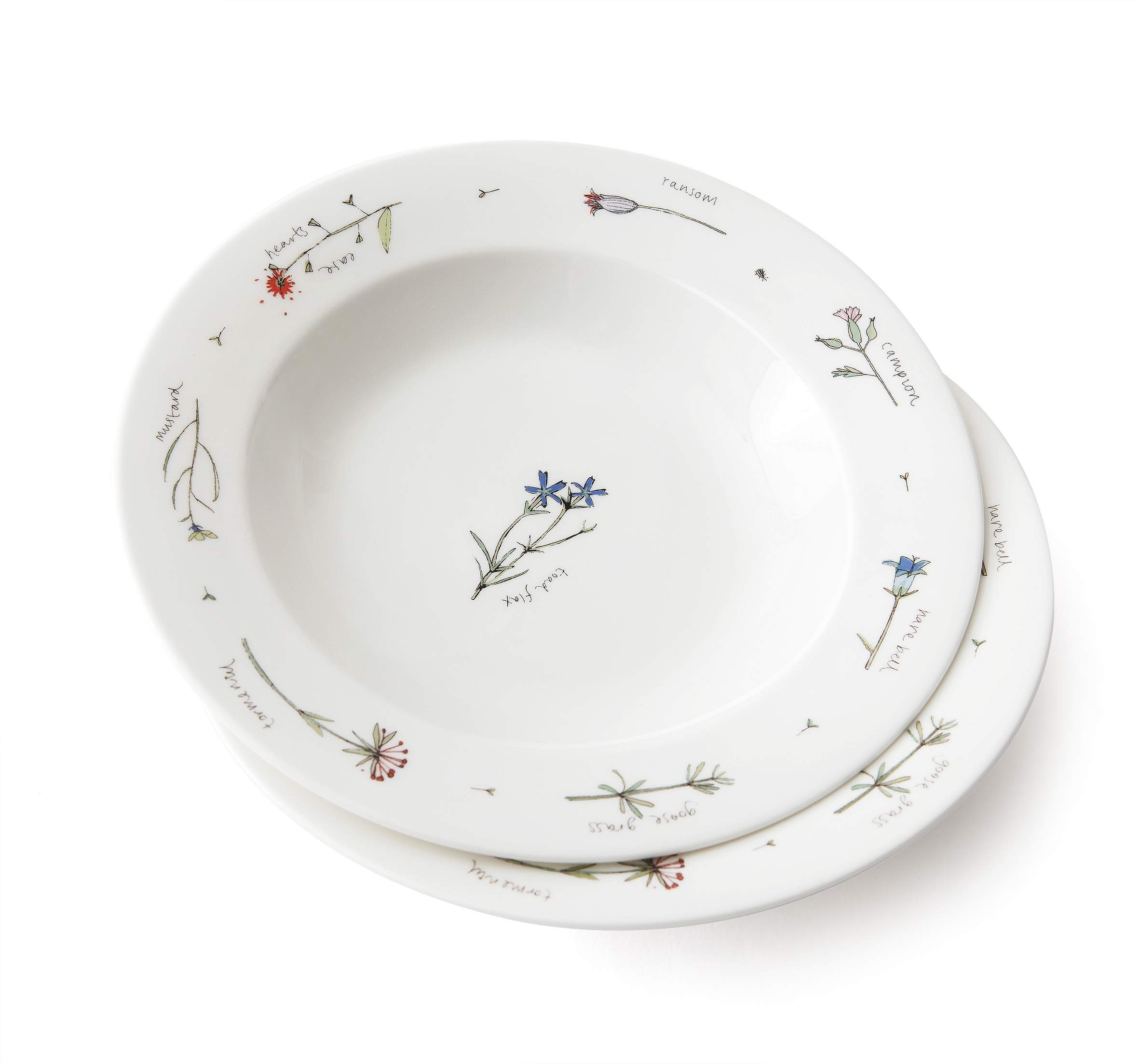 RACHEL BARKER Meadow Flower Porcelain Salad Pasta Bowls Set of 2, 13oz