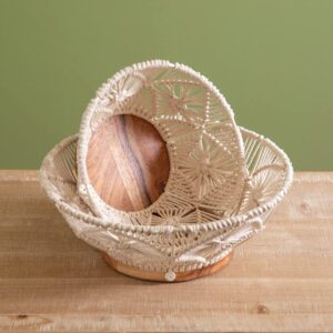 CTW 460379 Wood and Macrame Bowl, Set of 2