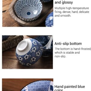 Gegong Blue and White Porcelain Dinnerware Set, Dishes, Bowl, Spoon, Chopsticks, Service for 1, Colorful Glazed Ceramic Set, Gift Box Packaging (Plum, Orchid, Bamboo and Chrysanthemum)