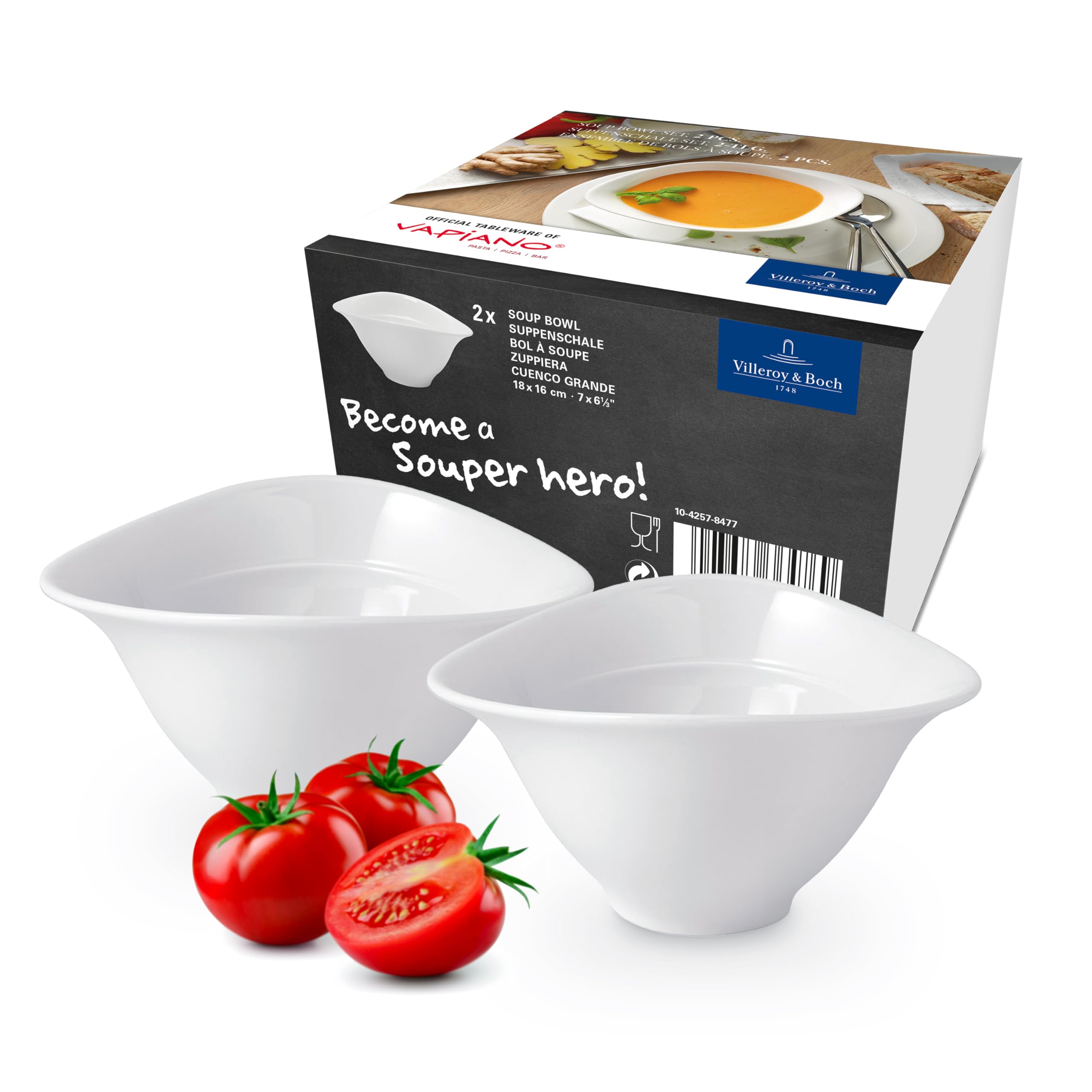 Villeroy & Boch Vapiano Soup Bowl Set, 2 Pieces, Premium Porcelain, White