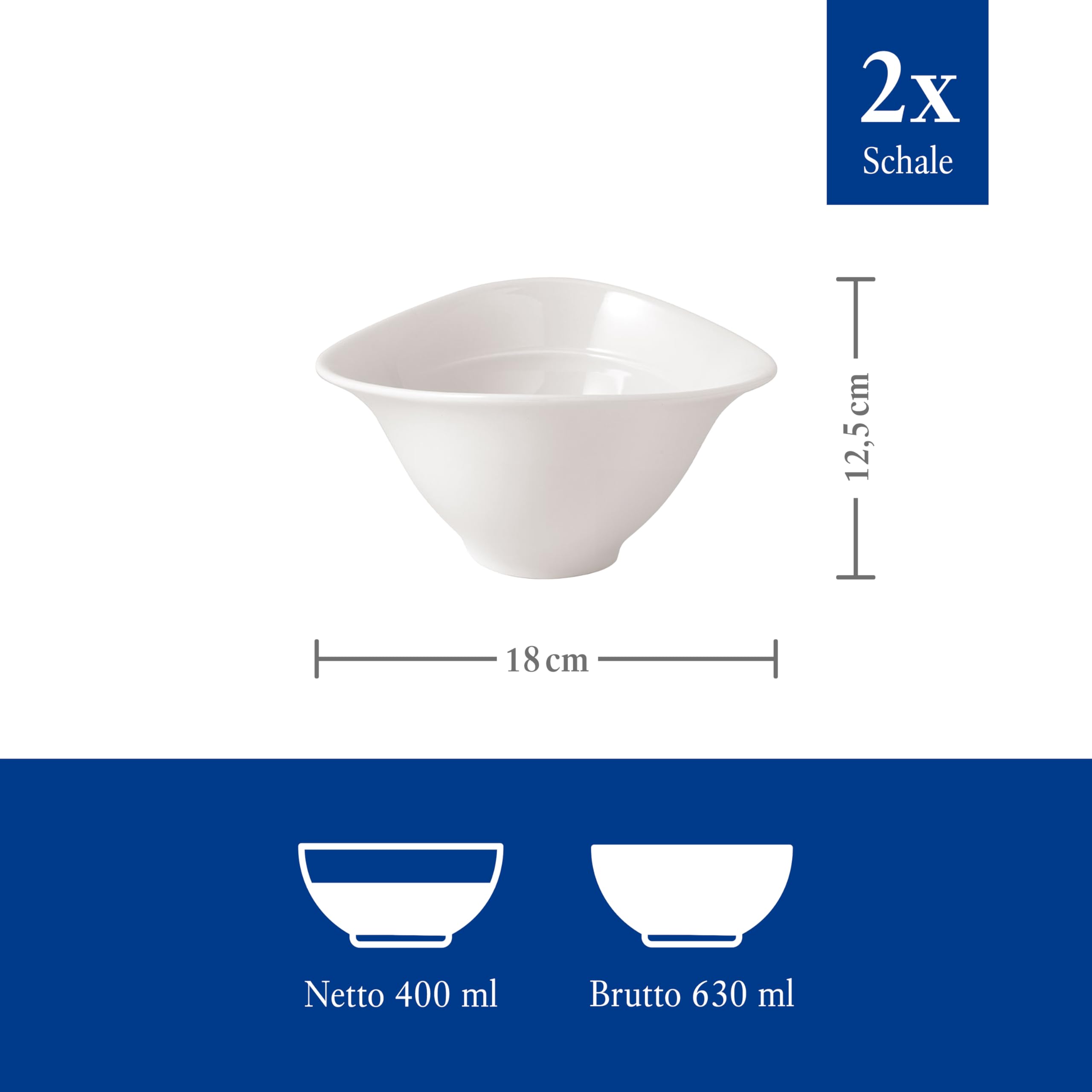 Villeroy & Boch Vapiano Soup Bowl Set, 2 Pieces, Premium Porcelain, White