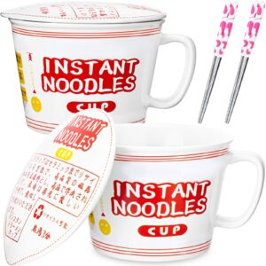 norme 2 sets ramen bowl set with chopsticks 34 oz instant ramen noodle bowls with lid cute soup mug instant noodles cup large japanese soup bowls with handle for kitchen