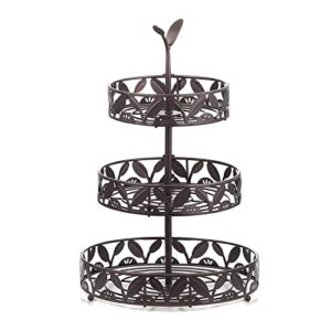 budo fruit basket, 3-tier fruit bowl vegetables countertop storage with banana hanger, iron metal detachable bread holder fruit tray for kitchen