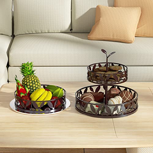 BUDO Fruit Basket, 3-Tier Fruit Bowl Vegetables Countertop Storage with Banana Hanger, Iron Metal Detachable Bread Holder Fruit Tray for Kitchen