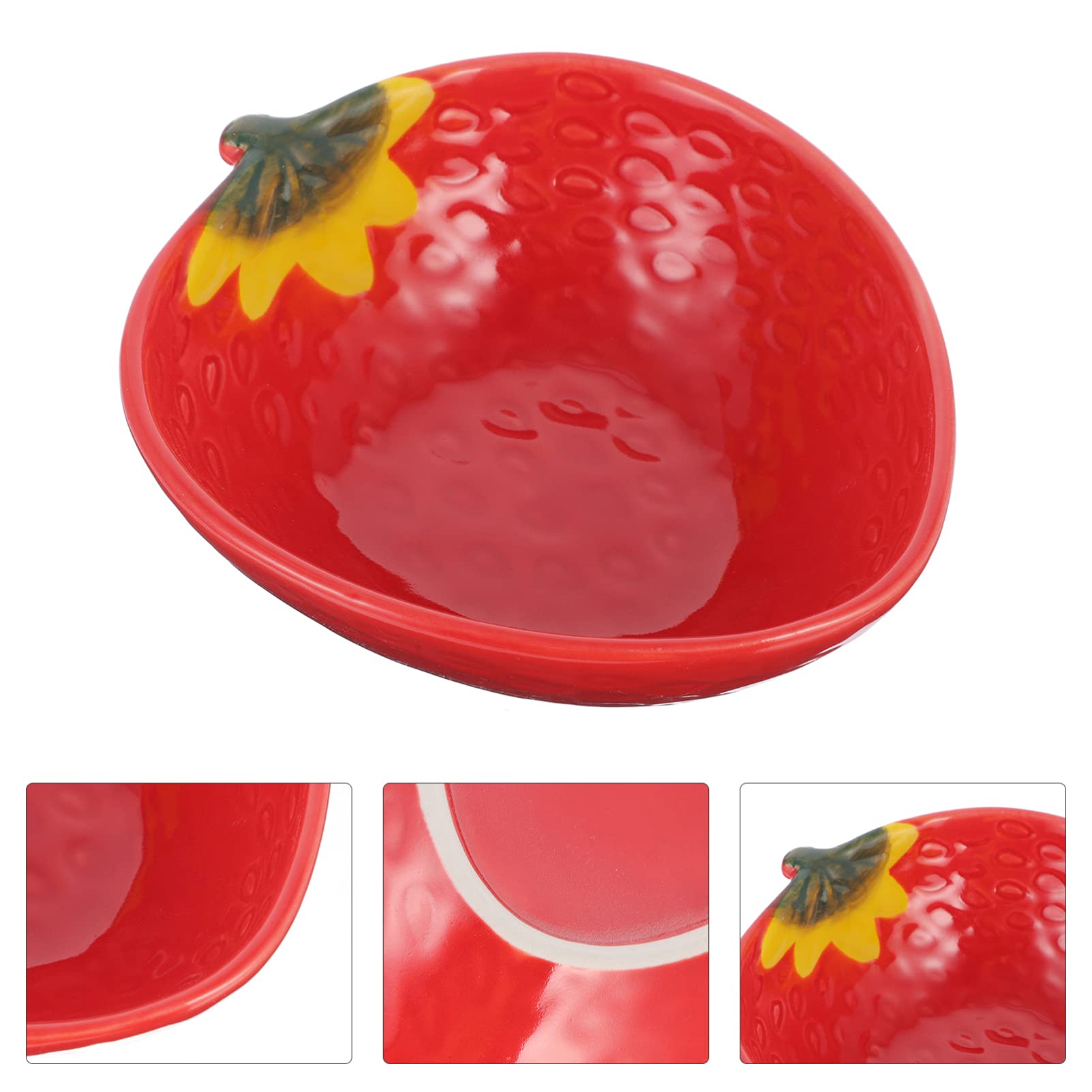 SEWACC Strawberry Shaped Ceramic Bowl Fruit Shape Eating Bowl Small Serving Bowl Ceramic Cereal Bowls Dessert Bowls 1pc for Home Kitchen Tableware Decorative Bowl