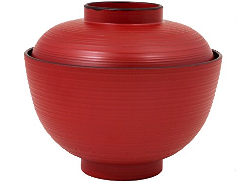 Happy Sales HSWF201R Japanese Soup Rice Bowl with Lid, Red