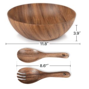 Royalling 11.8"x 3.9" Acacia Wooden Salad Bowl Set, Large wooden salad bowl, Salad Mixing Bowl, Wood Serving Bowl, 3-Piece Wood Salad Bowl Set with Salad Spoon and Fork¡­ (Acacia)