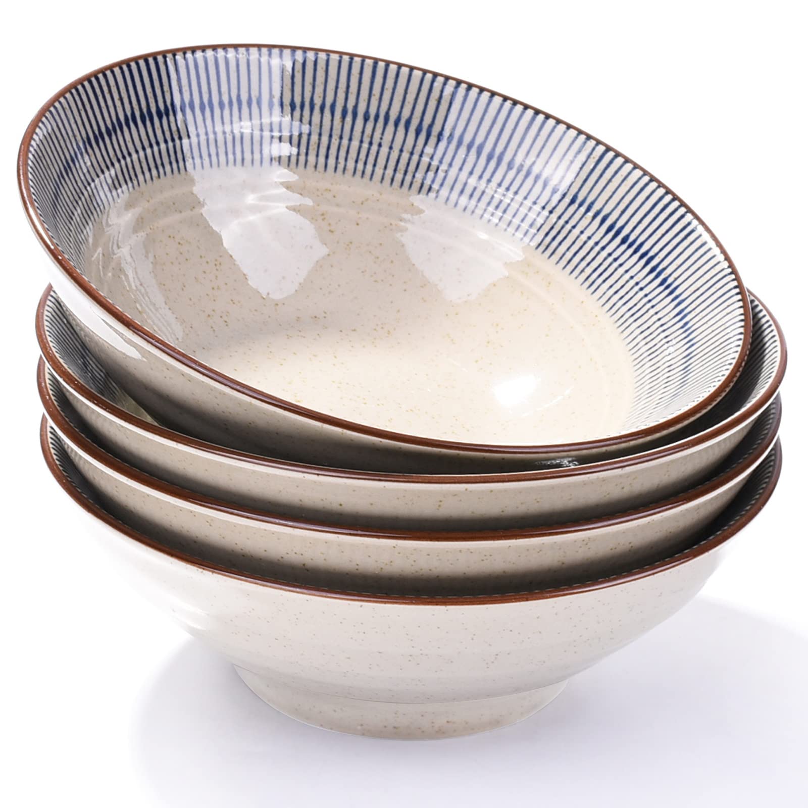 LMRLCS Japanese Ramen Bowls, 7.3 Inch (25.36 oz) Porcelain Noodle Pho Salad Soup Bowls Set of 4 Microwave Dishwasher Safe