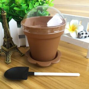 DOITOOL Pudding Cups Silicone Baking Cups 10pcs Dessert Cups with Dome Lids Spoons Flowerpot Shaped Mousse Cups Portion Cups Cake Container for Ice Cream Dessert