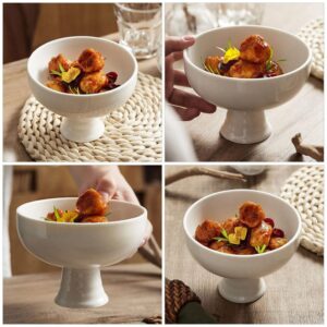 YARDWE Ceramic Footed Bowl Round Bowl Fruit Bowl Holder Dessert Display Stand Decorative Bowl for Kitchen Table Decor White (5inch)