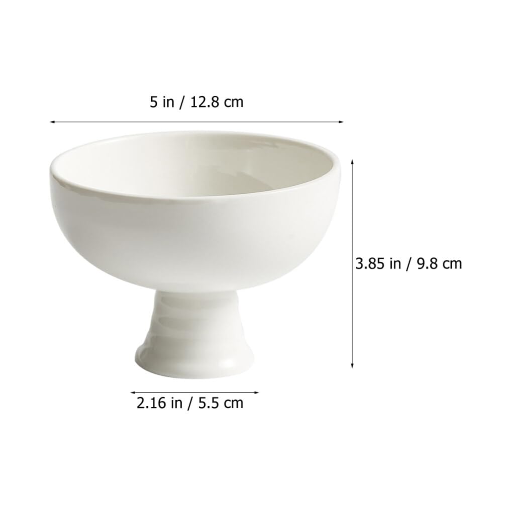 YARDWE Ceramic Footed Bowl Round Bowl Fruit Bowl Holder Dessert Display Stand Decorative Bowl for Kitchen Table Decor White (5inch)