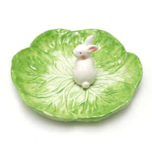 uoienrt easter candy dish, cute cabbage bunny shaped ceramic bowls, salad bowl, soup bowl, rabbit saucer for fine dining, party, girls, easter, white