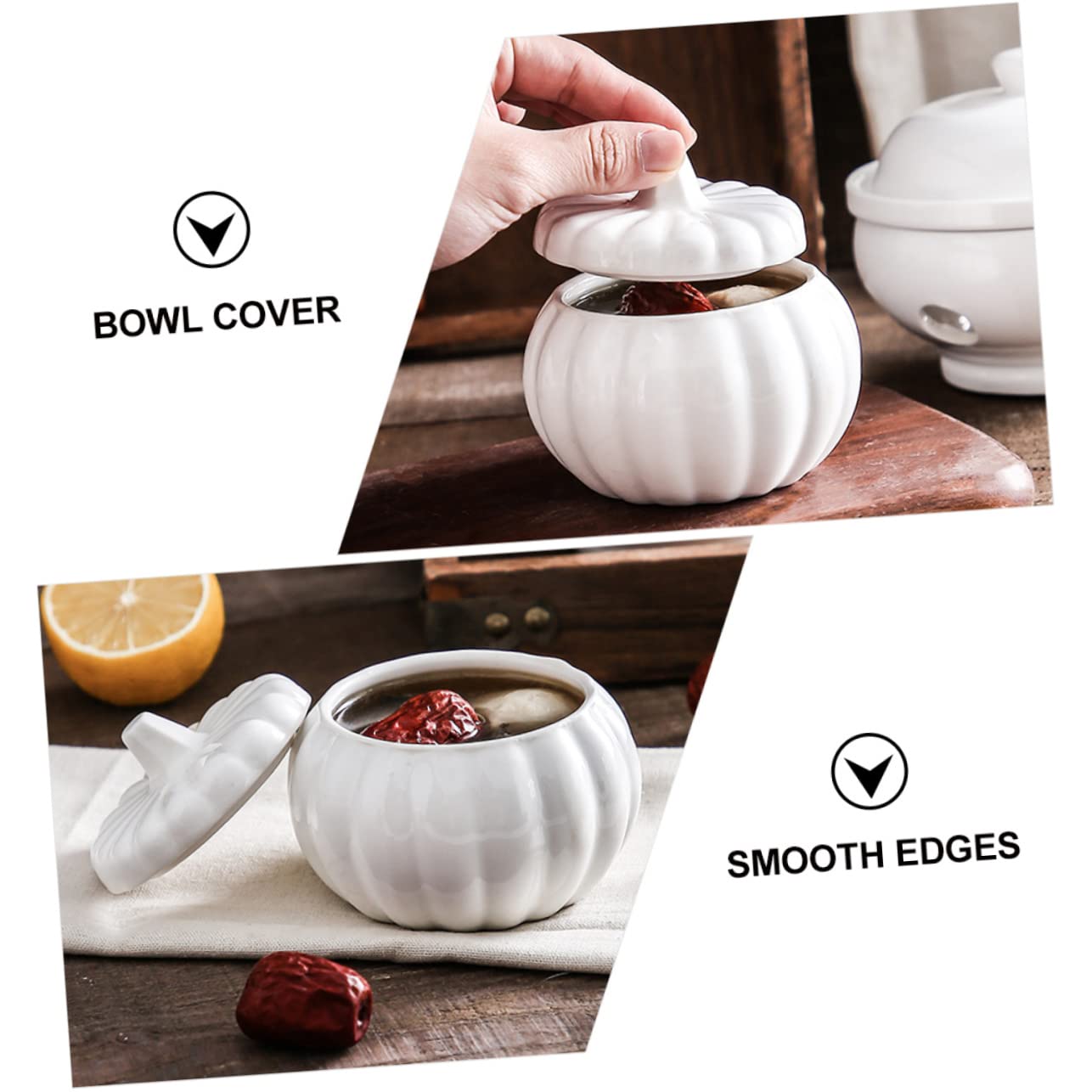 Luxshiny 2 pcs for Dessert Kitchen Design Microwave Dishwasher Porcelain Lids Elegant Shape Small Trinket Salad Dishes Tableware Sugar White Storage Pumpkin Fashion Ceramics and Noddle