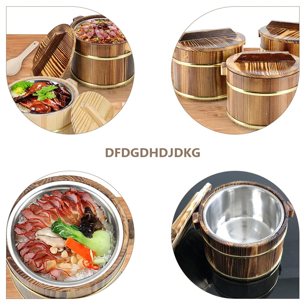 DOITOOL Sushi Rice Cooling Bowl Wooden Rice Bucket Wooden Rice Barrel Hangiri Sushi Oke Rice Mixing Tub Sushi Rice Warmer for Home Restaurant Rice Sushi Bowl, 16X11CM