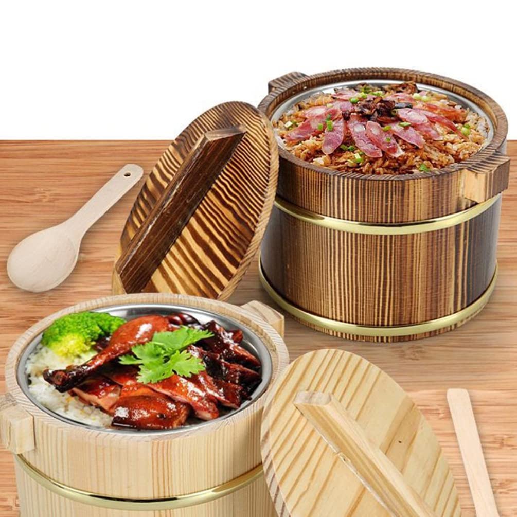 DOITOOL Sushi Rice Cooling Bowl Wooden Rice Bucket Wooden Rice Barrel Hangiri Sushi Oke Rice Mixing Tub Sushi Rice Warmer for Home Restaurant Rice Sushi Bowl, 16X11CM