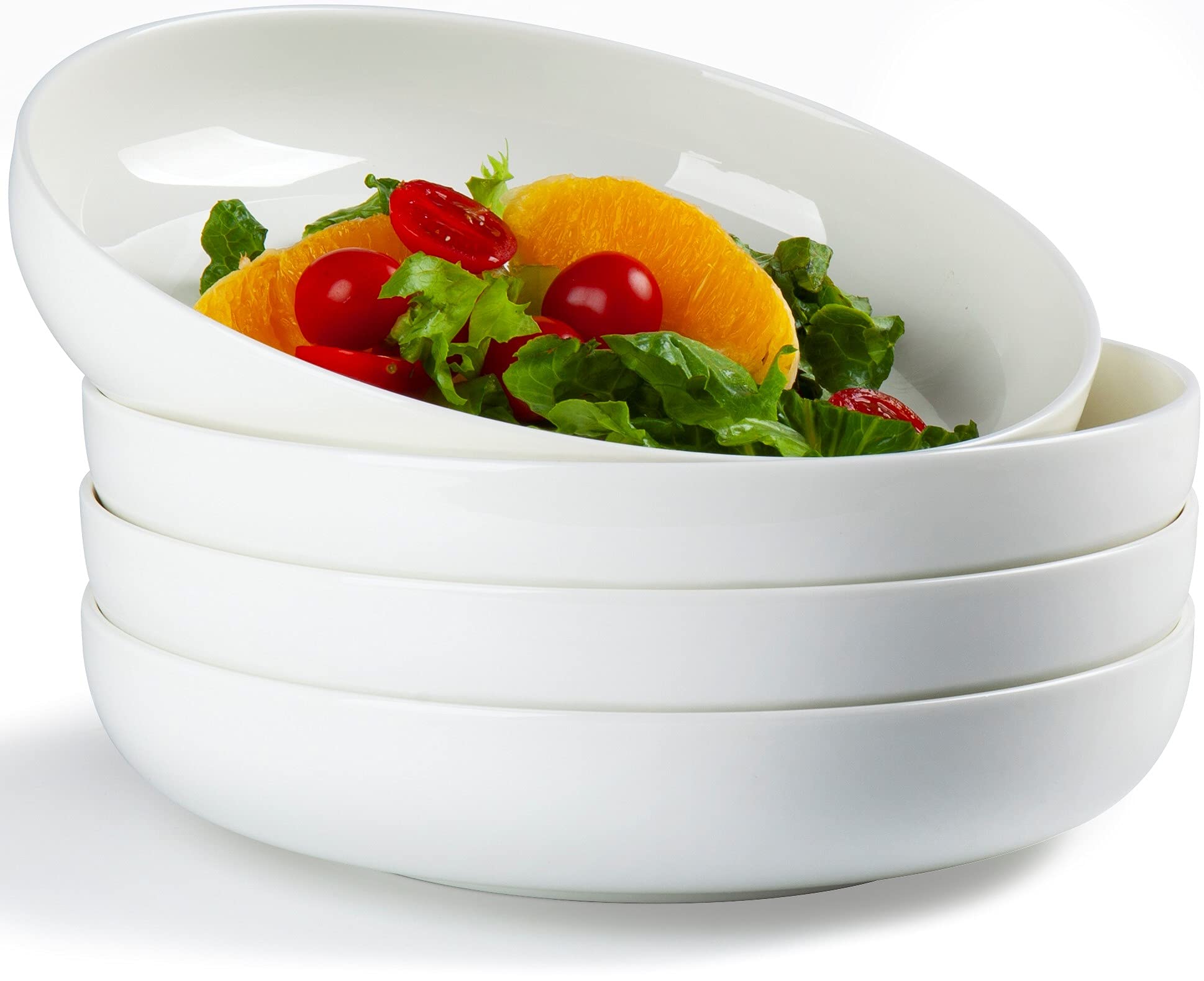 Qinlang 8.5 inch Pasta Bowls, Shallow Salad Bowls Set of 4, 40 Ounces Off-White Porcelain Serving Bowls