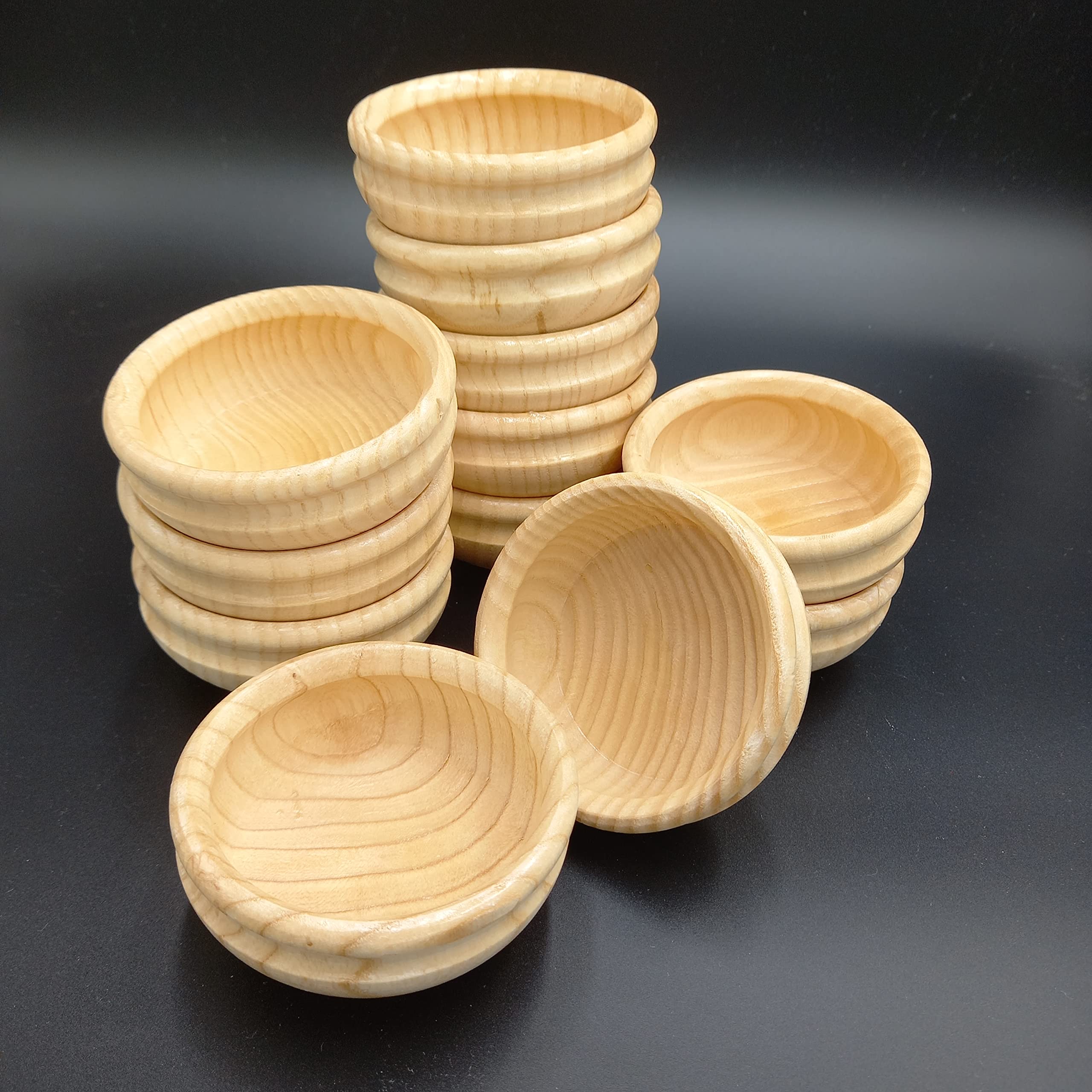 Tubibu Set of 6 Ash Wood Mini Bowls Set, Handmade, Handcrafted Wooden Mini Bowls, Pinch Bowls, Condiment Cups, Salt Cellars, Dip Sauce, Nuts, Candy, Fruits, Appetizer, and Snacks