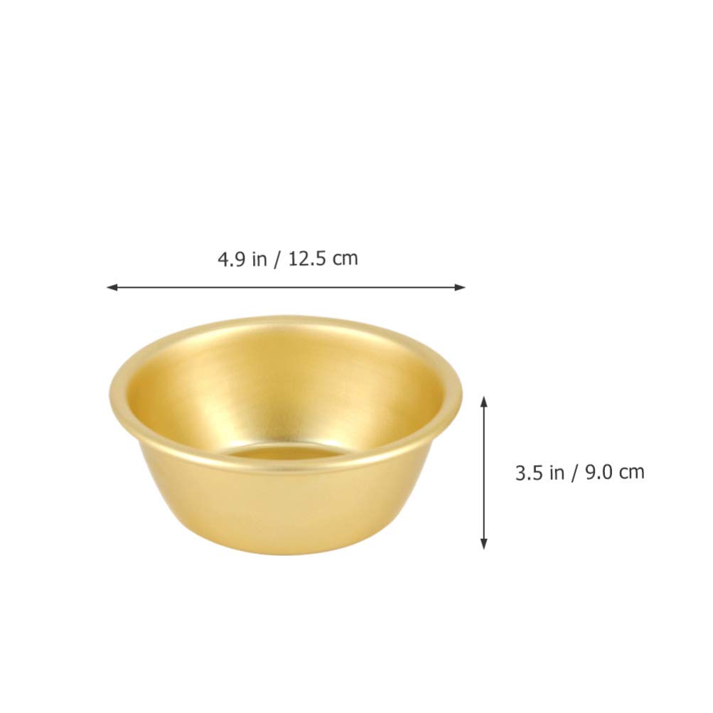 Yardwe 4Pcs Korean Traditional Makgeolli Bowls Round Rice Wine Bowls Mini Aluminum Soup Dishes for Home Kitchen Golden