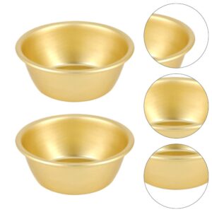 Yardwe 4Pcs Korean Traditional Makgeolli Bowls Round Rice Wine Bowls Mini Aluminum Soup Dishes for Home Kitchen Golden