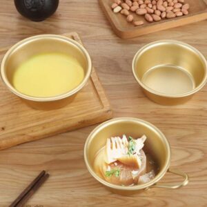 Yardwe 4Pcs Korean Traditional Makgeolli Bowls Round Rice Wine Bowls Mini Aluminum Soup Dishes for Home Kitchen Golden