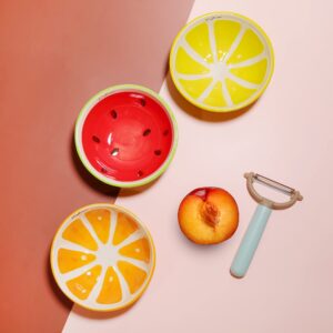 Fruit Bowl Kitchen Set Ceramic Hand Painted Fruit Shaped Lemon, Watermelon, and Orange Bowls For Children - Great Set of 3 Snack Container Salat Bowls for Desserts, Snacks, Rice, Salads, Rice