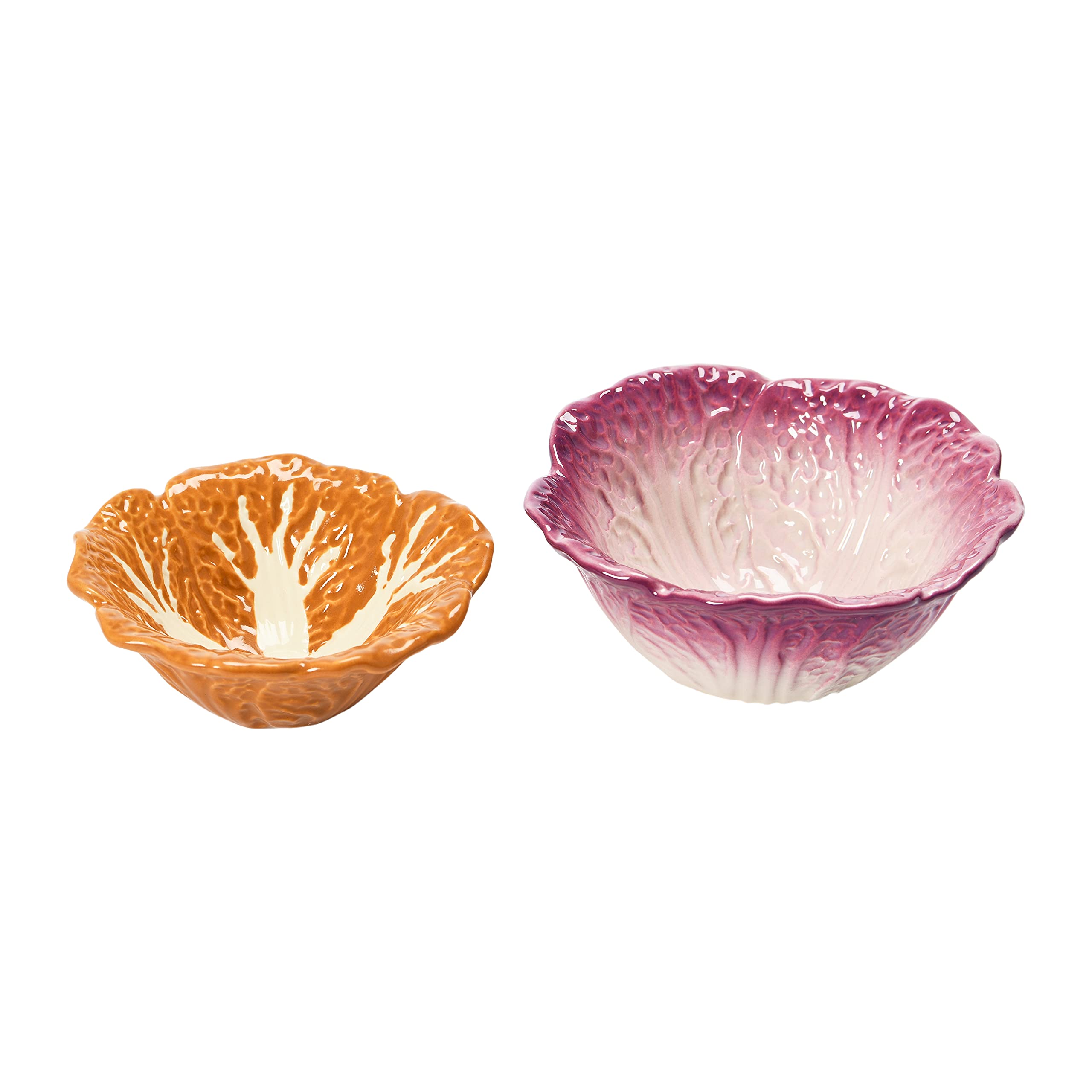 Creative Co-Op Hand-painted Set of Cabbage Shaped Stoneware Bowls, Set of 2,Orange & Purple