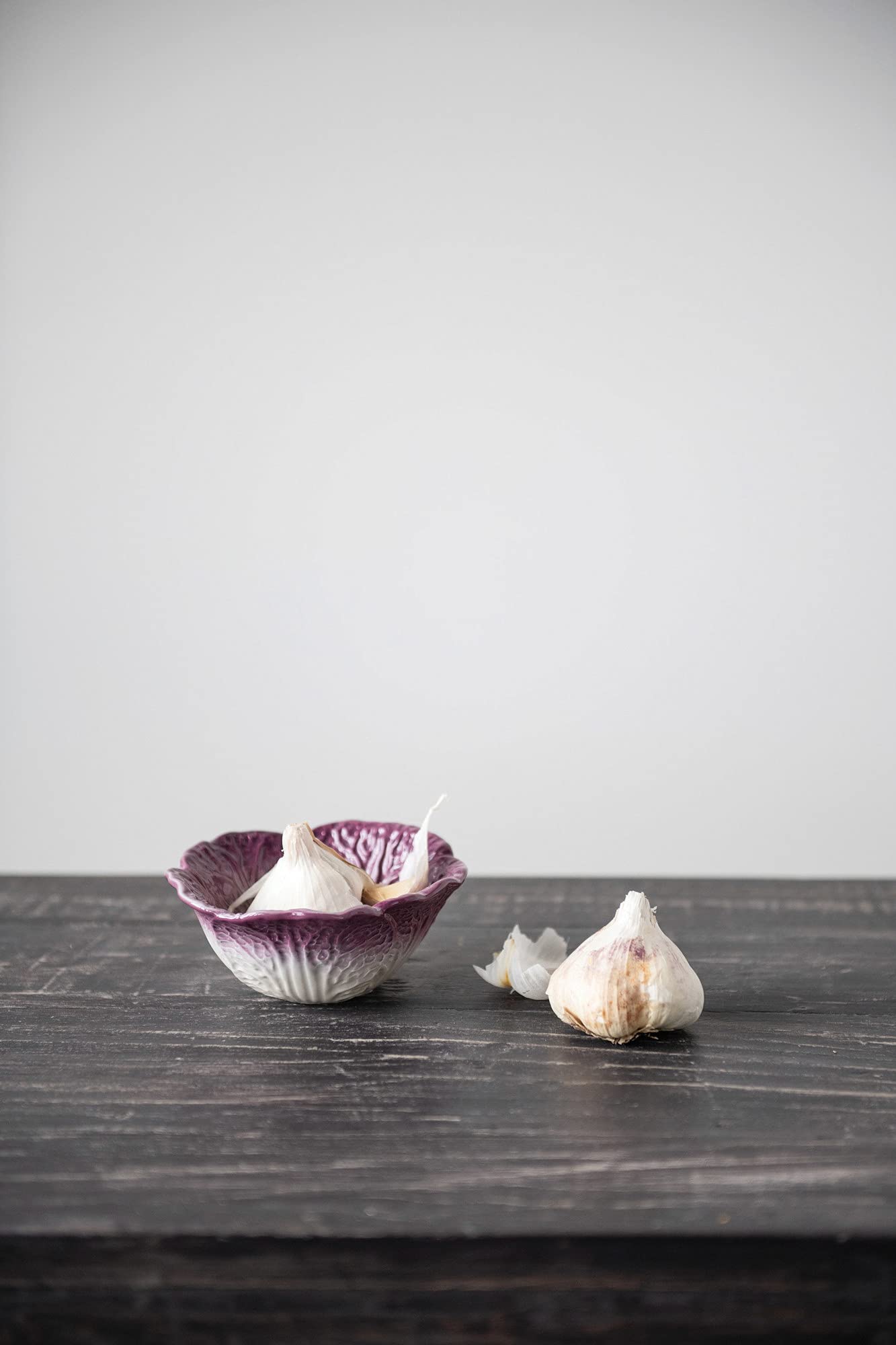 Creative Co-Op Hand-painted Set of Cabbage Shaped Stoneware Bowls, Set of 2,Orange & Purple