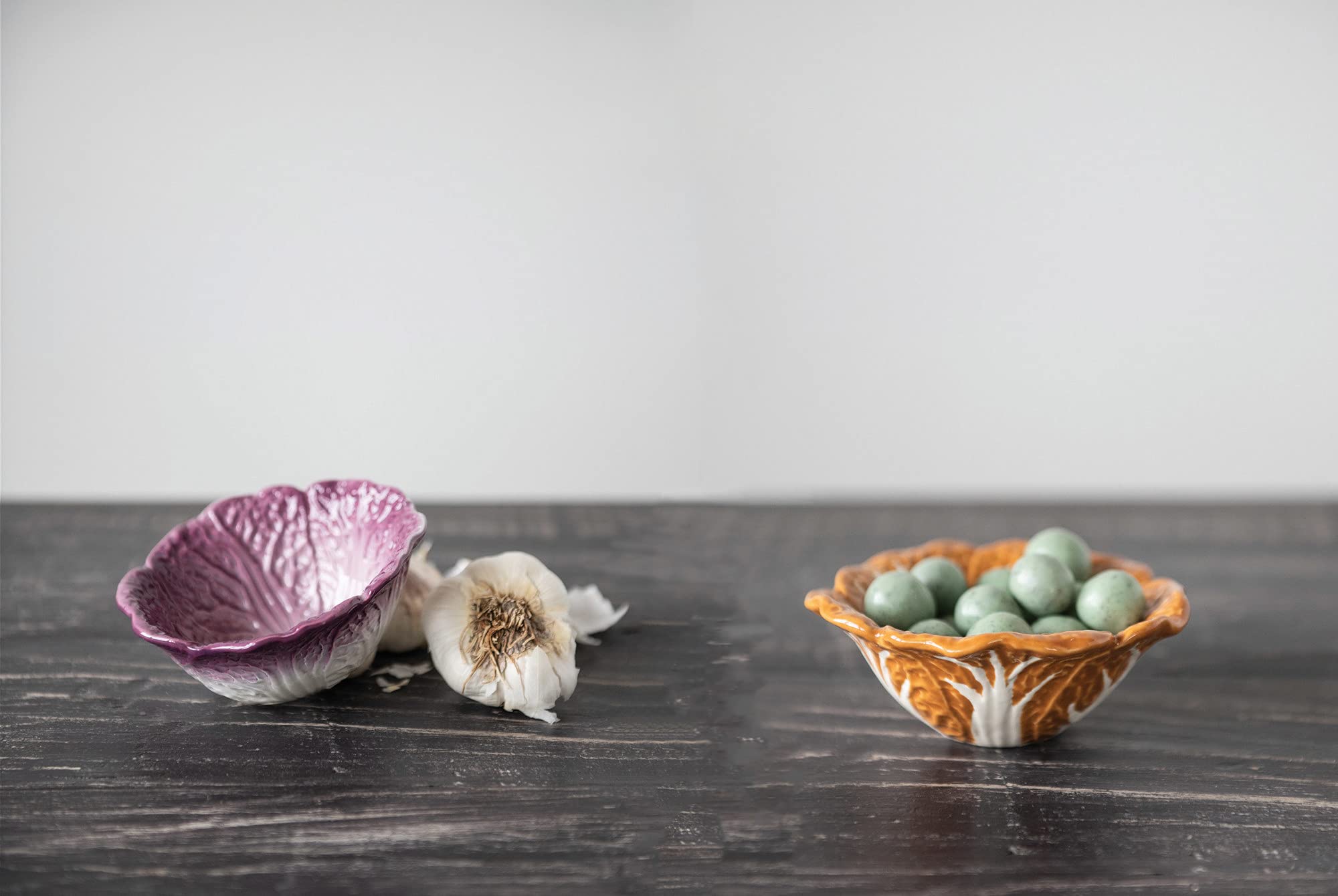 Creative Co-Op Hand-painted Set of Cabbage Shaped Stoneware Bowls, Set of 2,Orange & Purple