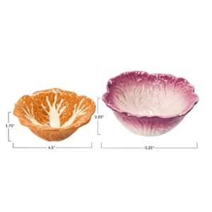 Creative Co-Op Hand-painted Set of Cabbage Shaped Stoneware Bowls, Set of 2,Orange & Purple