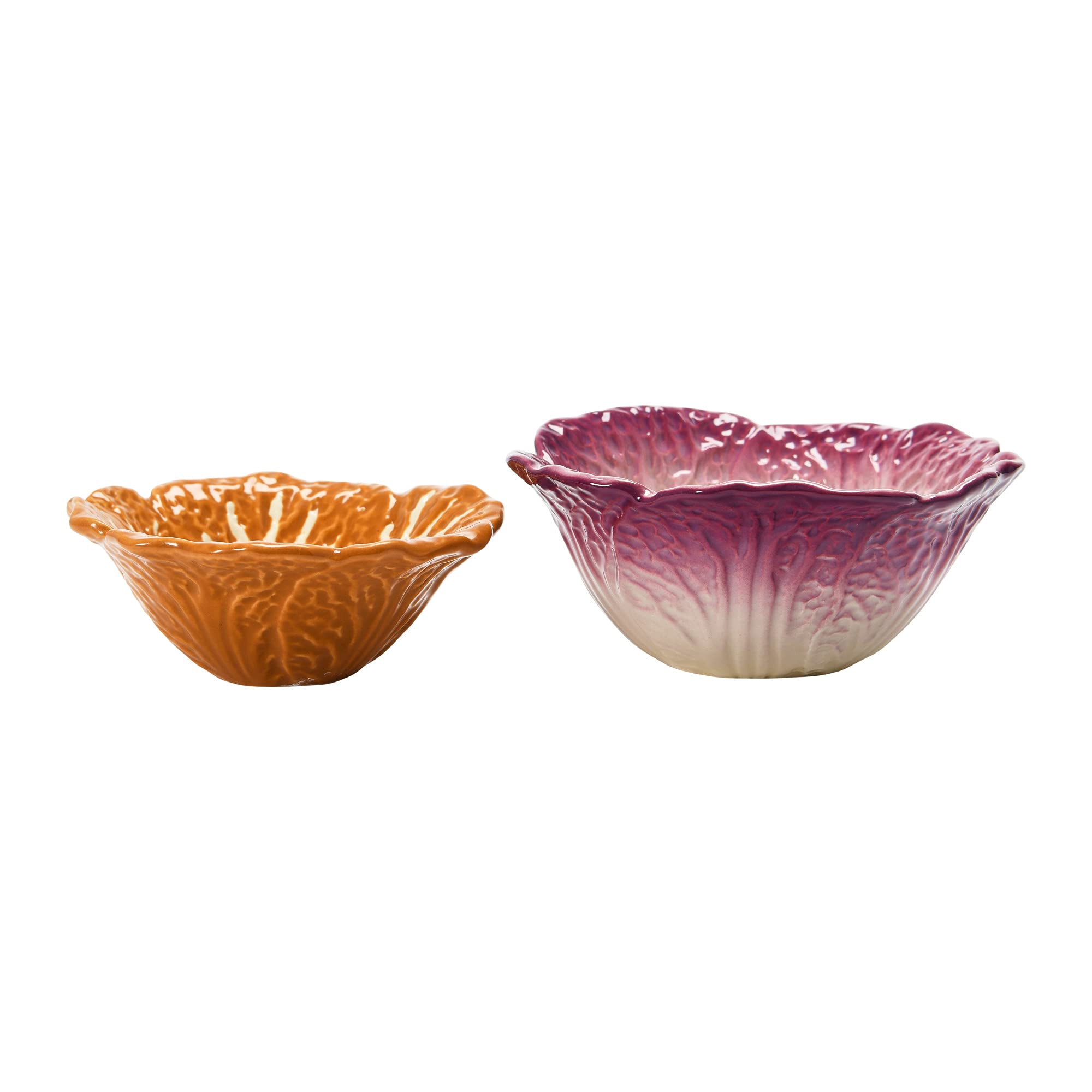 Creative Co-Op Hand-painted Set of Cabbage Shaped Stoneware Bowls, Set of 2,Orange & Purple